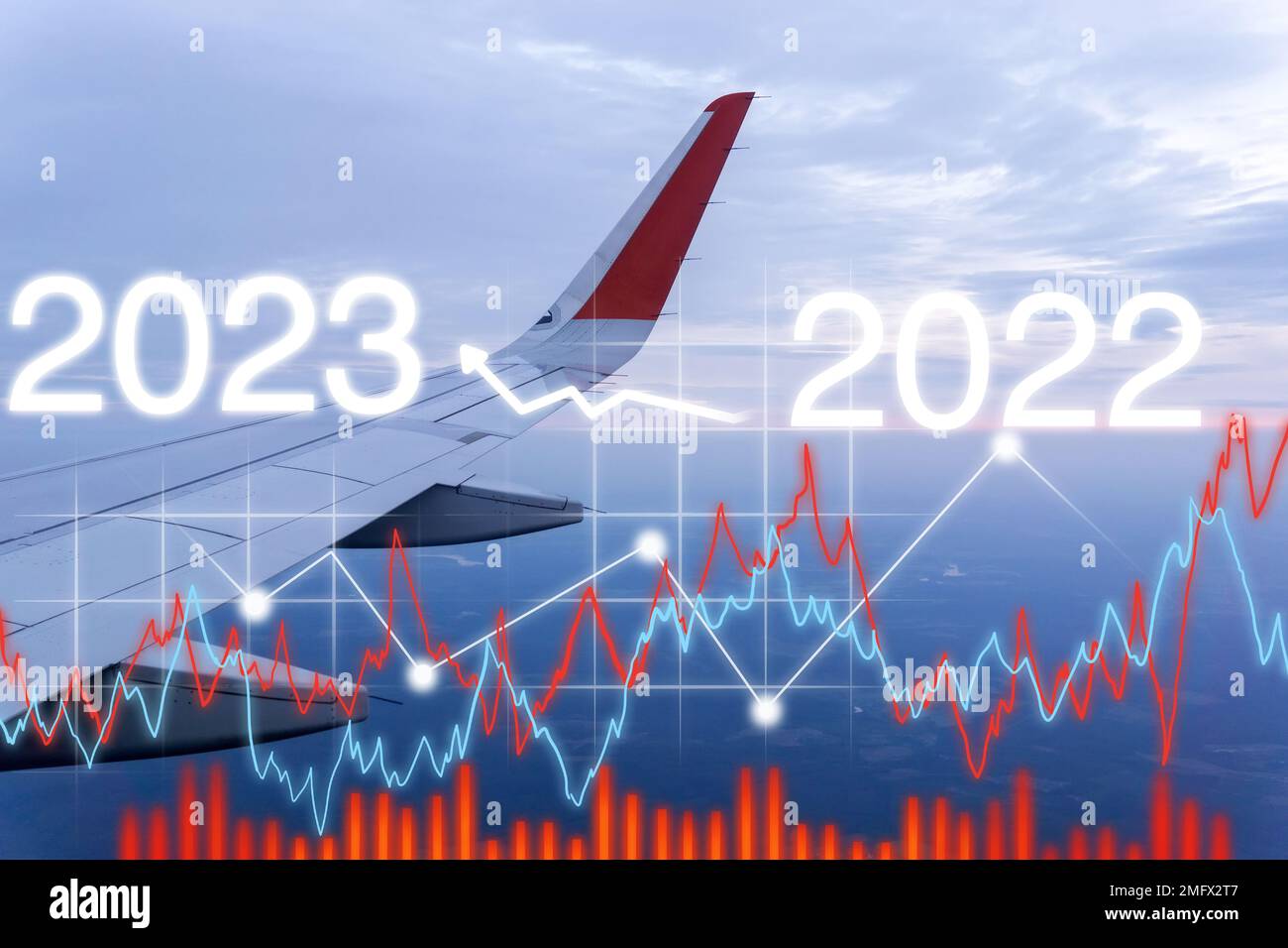 View from the plane. 2022 and beginning of 2023, graph Stock Photo - Alamy