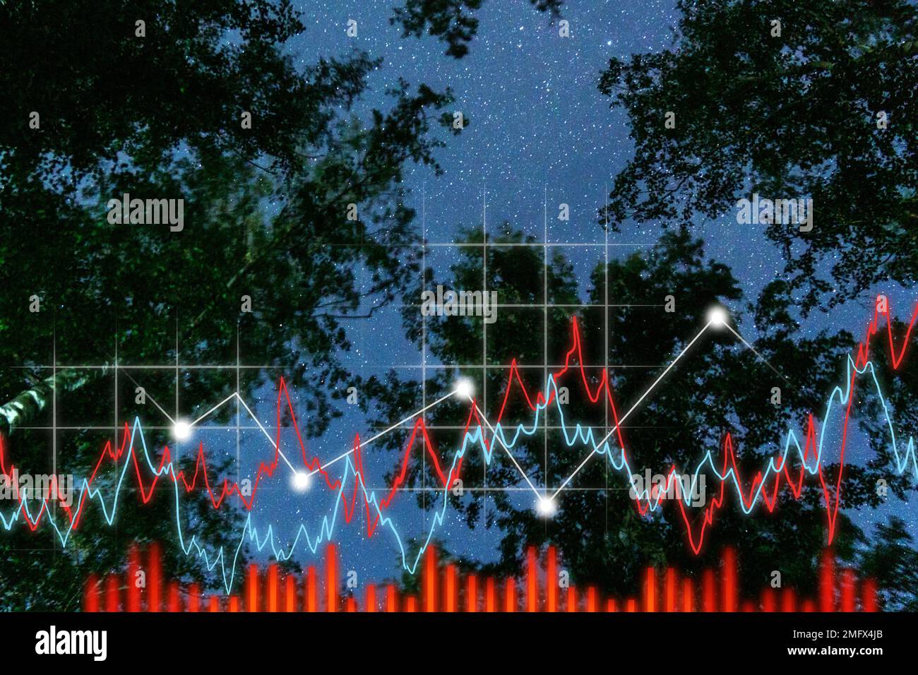 Night sky and stars on a dark background. Long-exposure photos. Graph ...