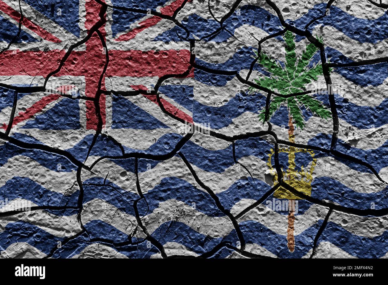 British Indian Ocean Territory flag on a mud texture of dry crack on ...
