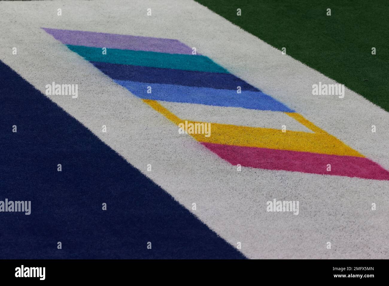 The Crucial Catch logo is displayed on the end zone line during an NFL ...