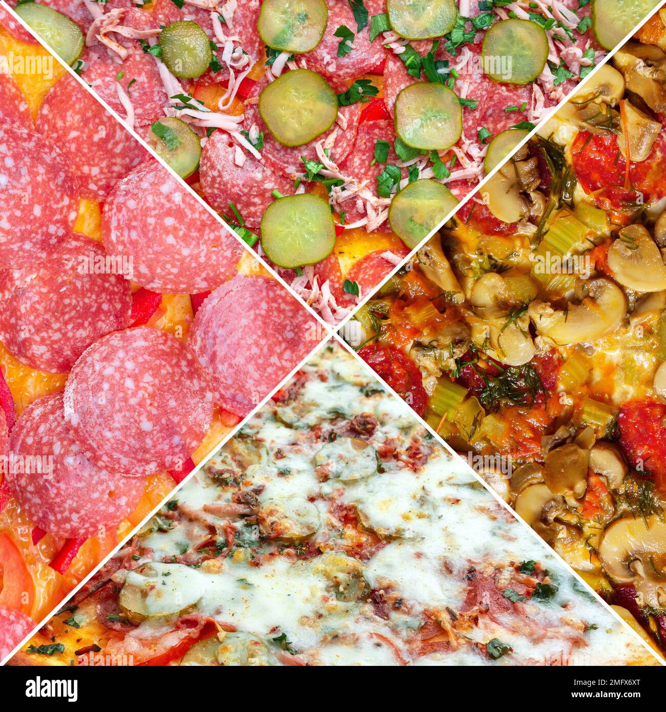 Collage of delicious pizza. Set of pizza texture. Food banner. Square ...