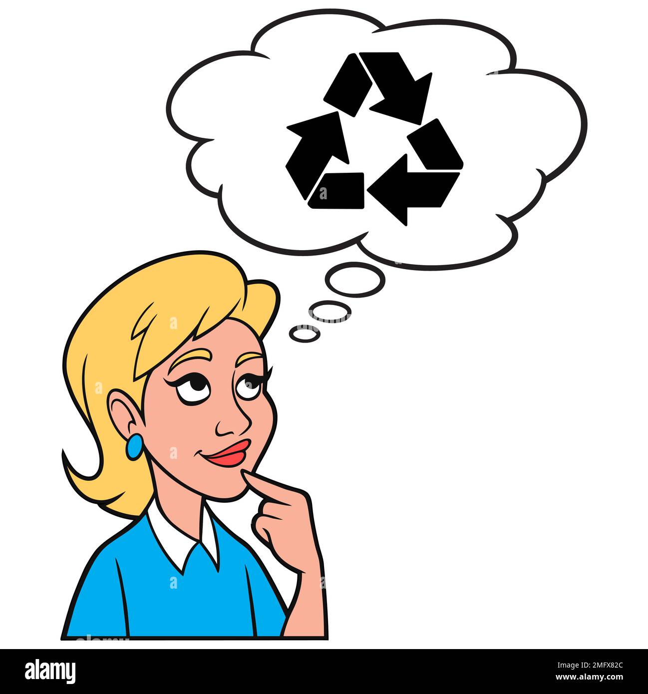 Girl thinking about Recycling - A cartoon illustration of a Girl ...