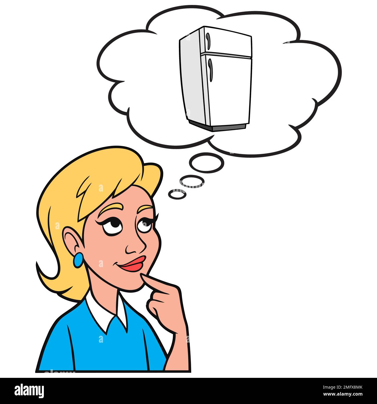 Girl thinking about a Refrigerator - A cartoon illustration of a Girl ...