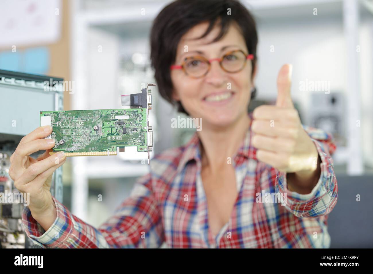 Female hand connect white cord hi-res stock photography and images - Alamy