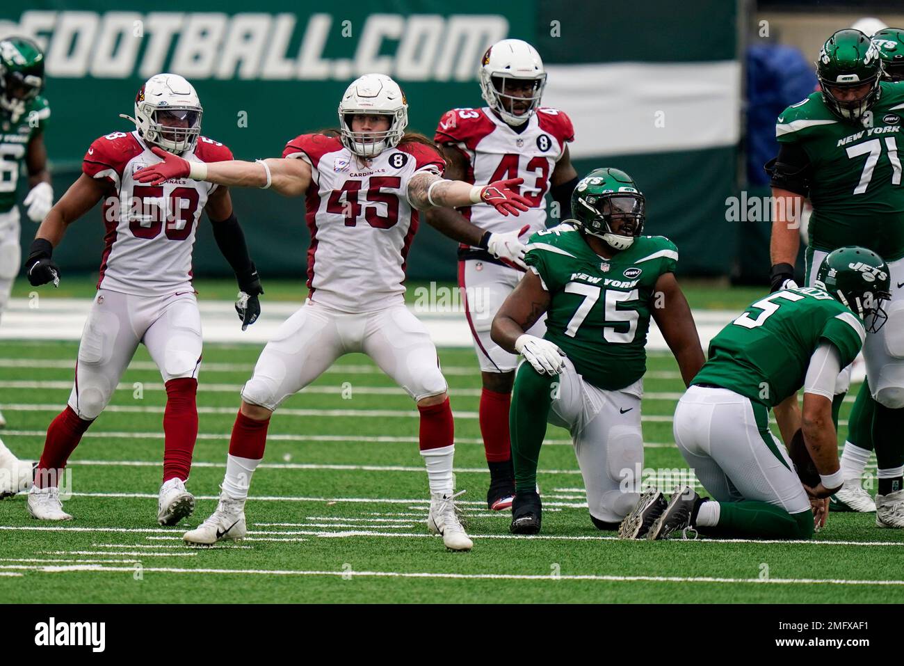 Arizona Cardinals linebacker Dennis Gardeck (45) reacts after sacking ...