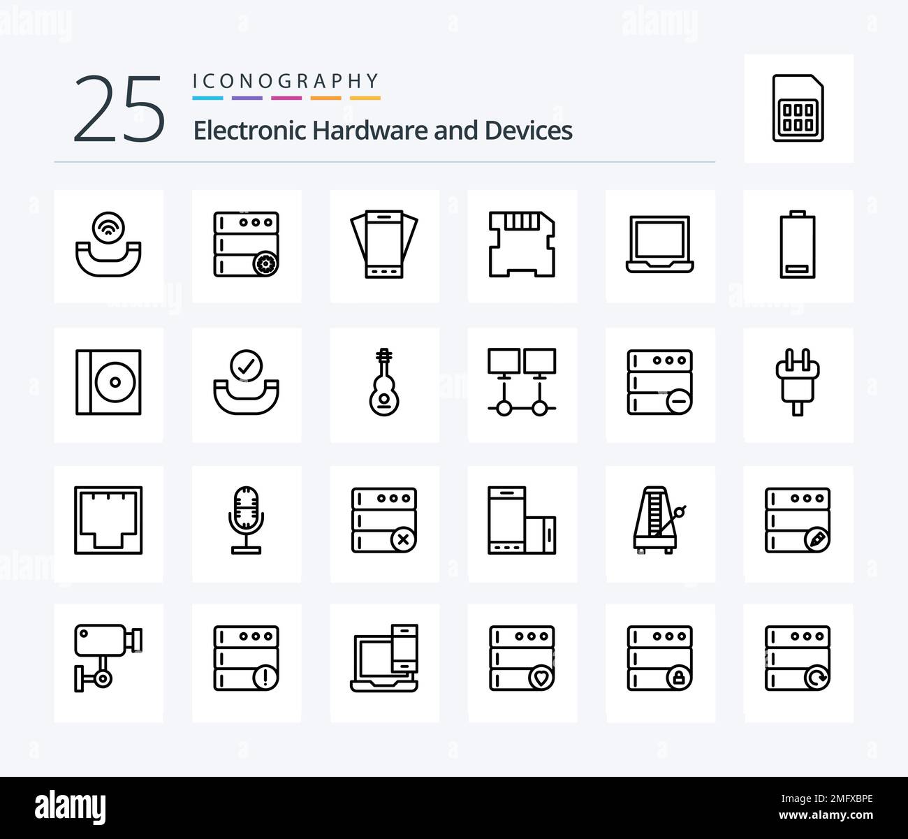 Devices 25 Line icon pack including battery. devices. phone. computer. memory Stock Vector Image ...