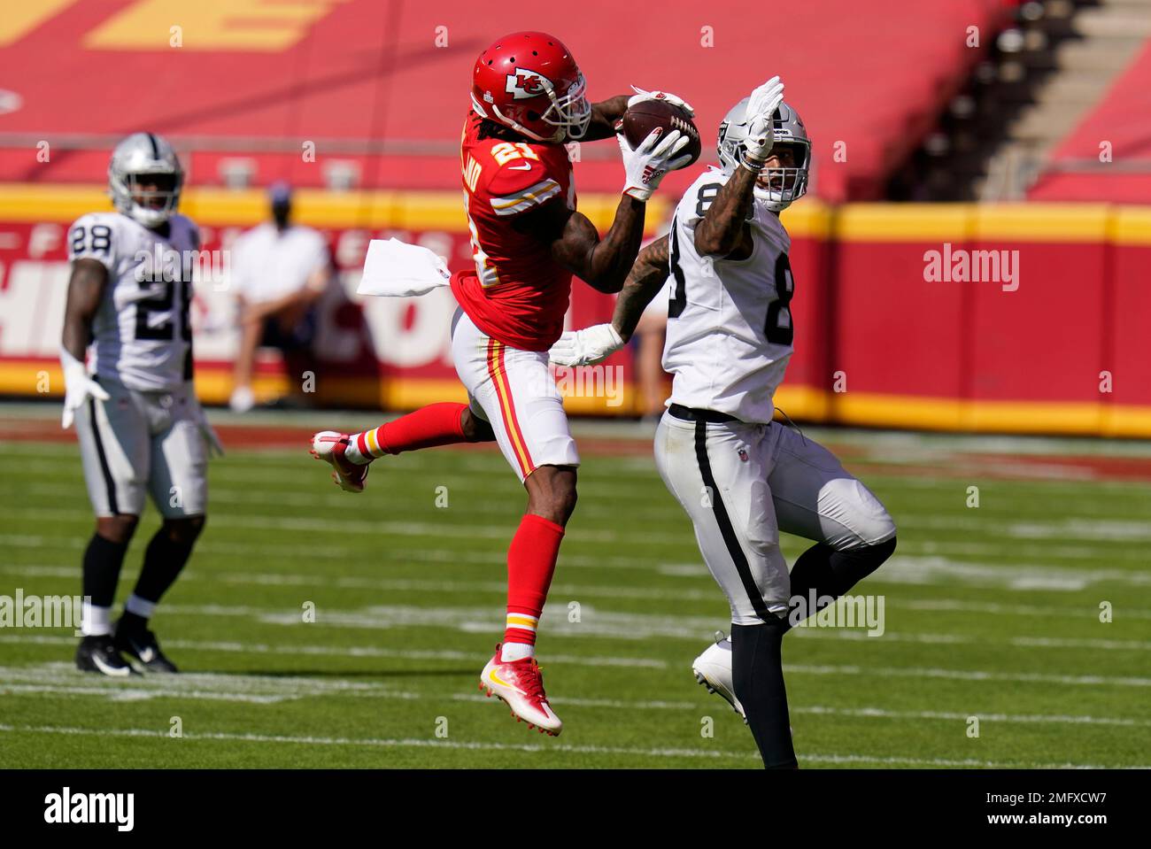 Kansas City Chiefs cornerback Bashaud Breeland intercepts a pass over ...