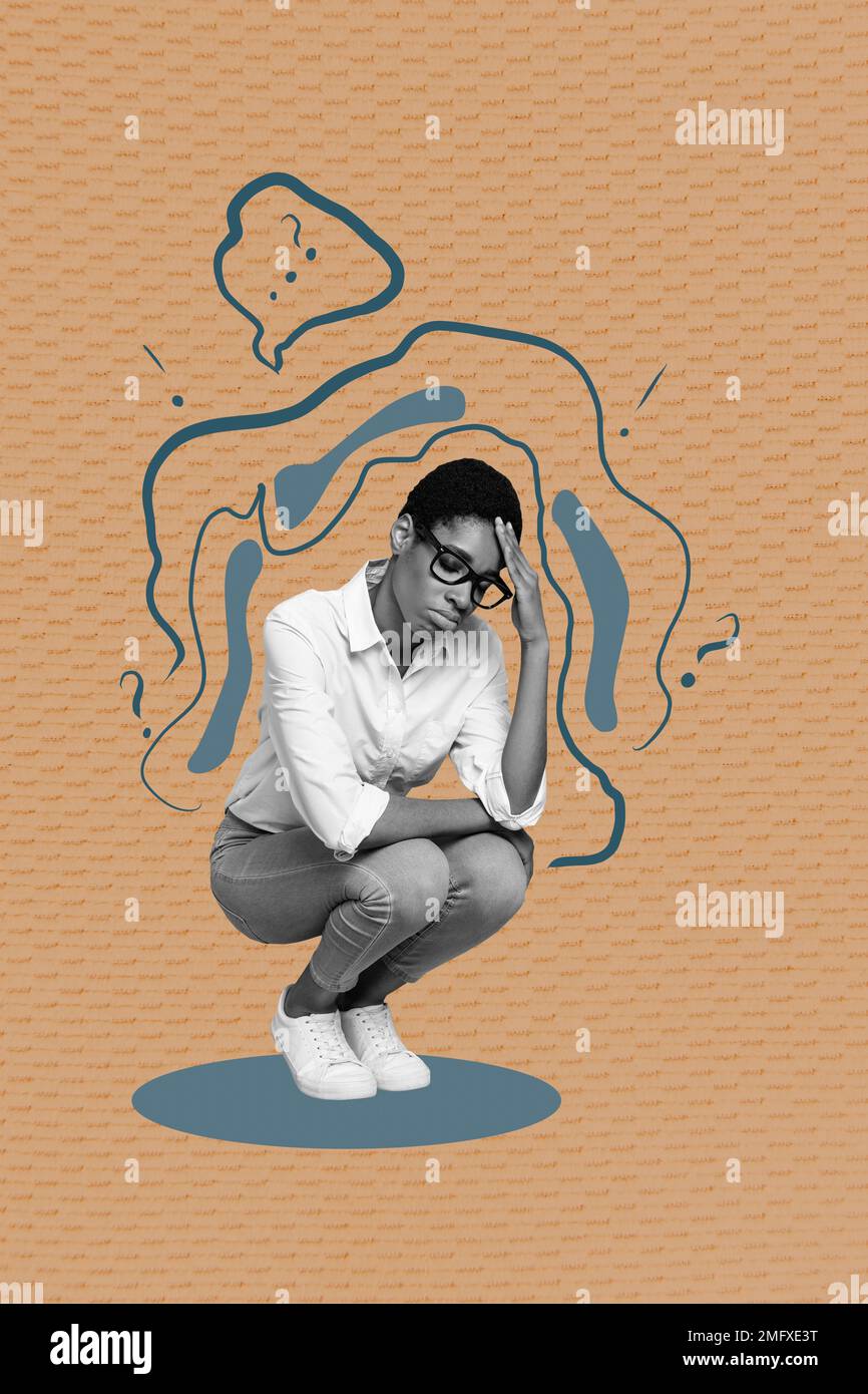 Vertical collage image of black white effect unsatisfied person have ...