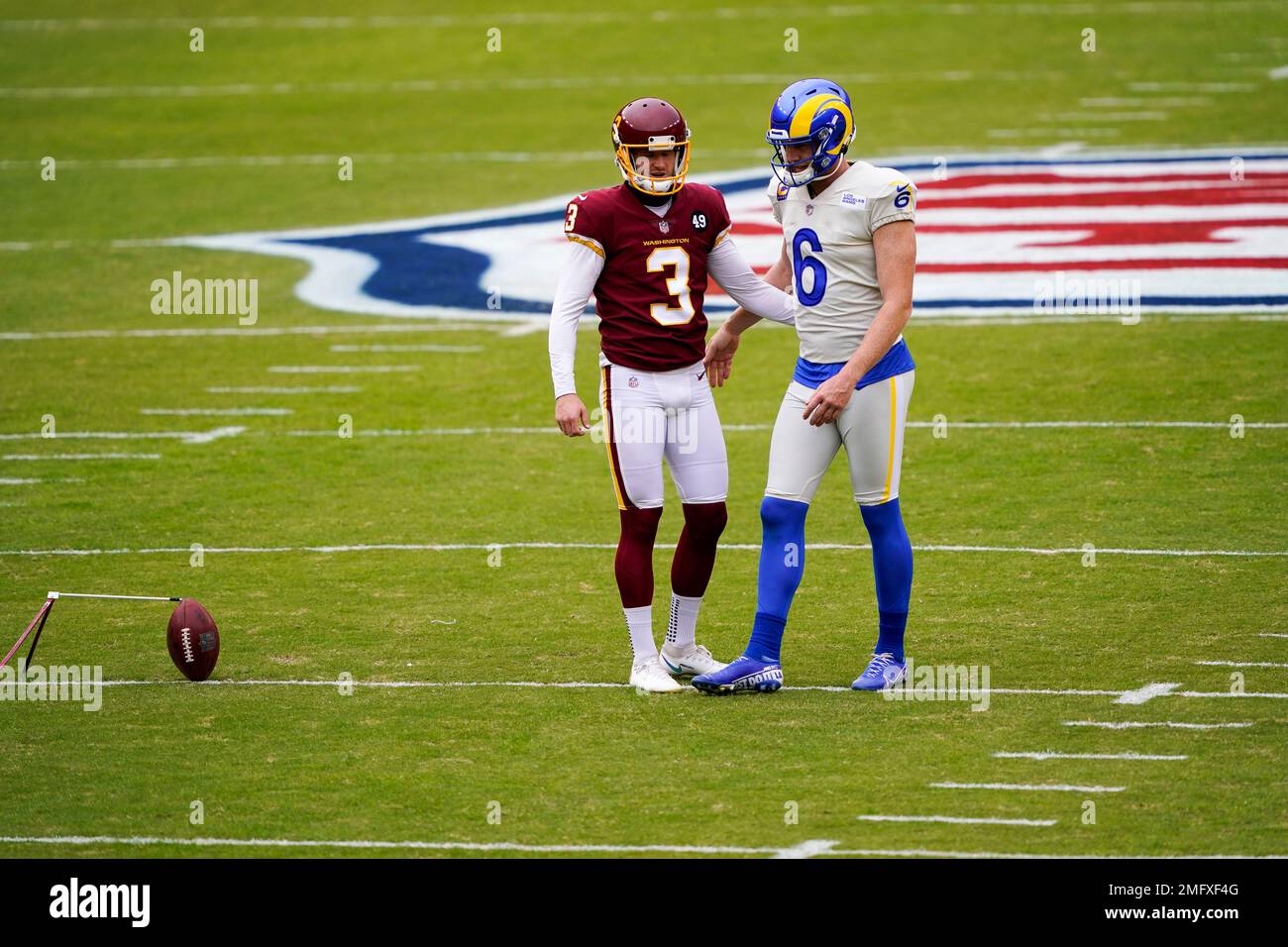 Washington Football Team's Dustin Hopkins talks to Los Angeles Rams ...