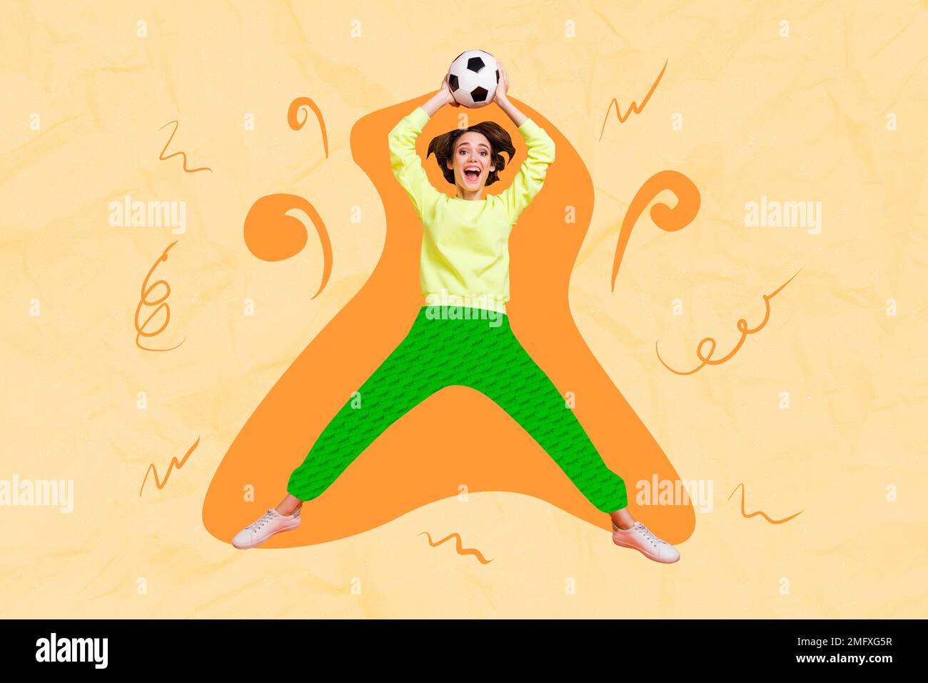 Composite collage image of excited overjoyed girl jumping arms hold ...