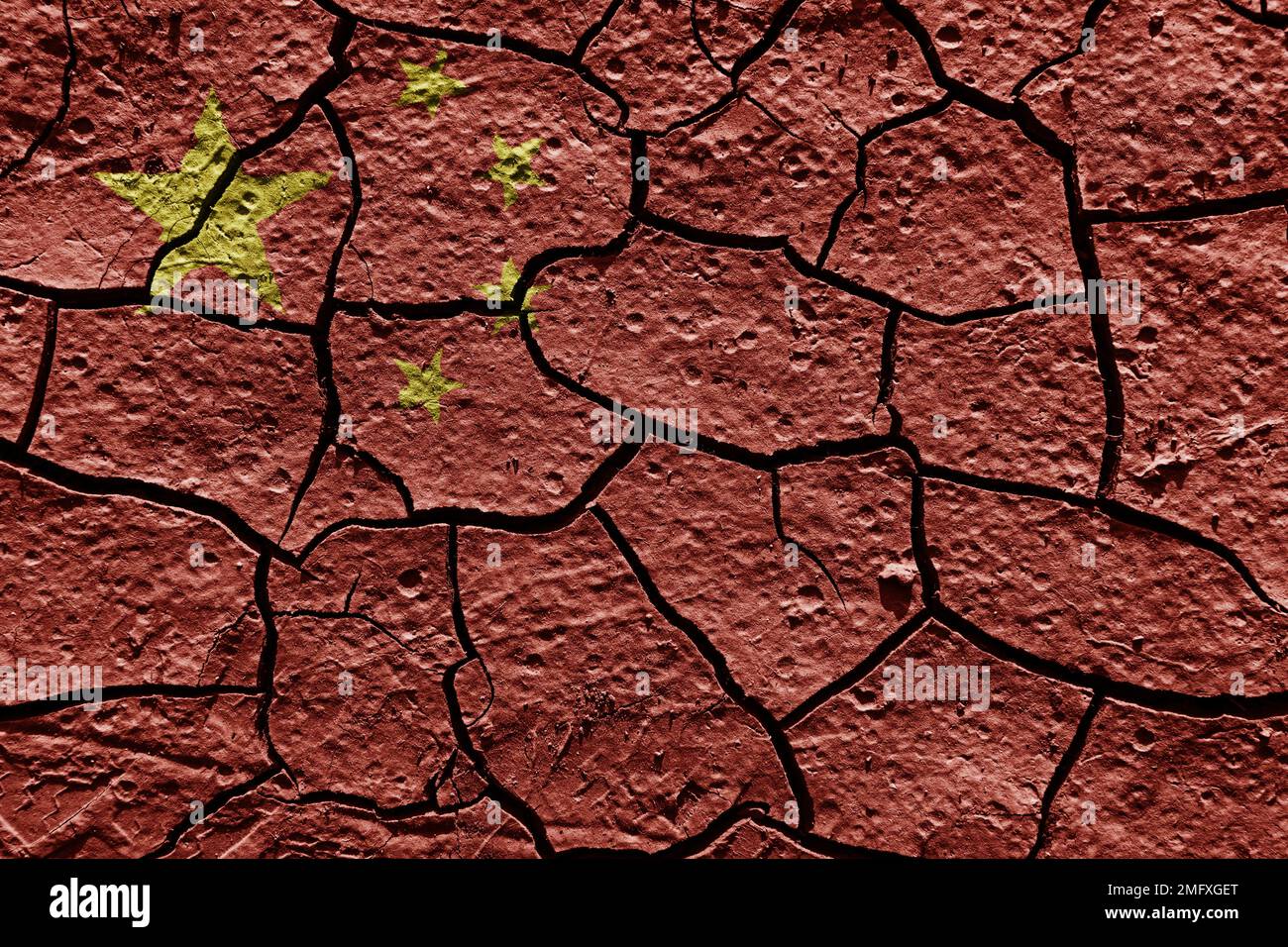 China flag on a mud texture of dry crack on the ground Stock Photo - Alamy