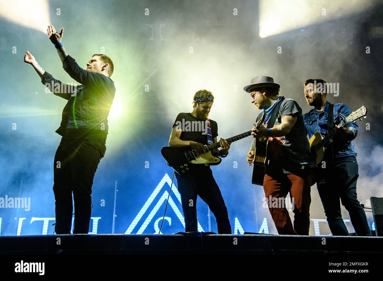 Brent Smith, from left, Zack Mack, Zach Myers, and J.R. Moore perform ...
