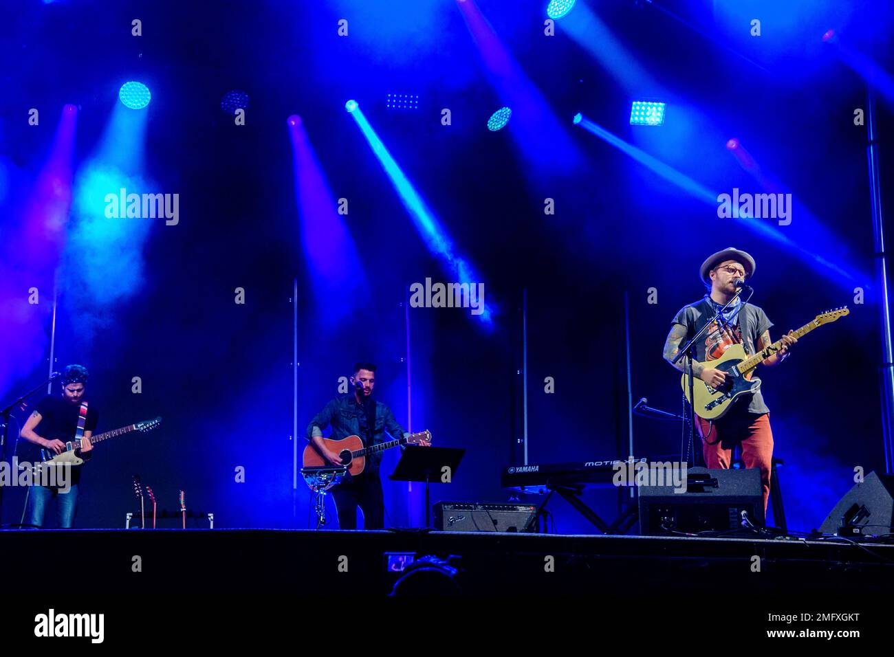 Zack Mack, from left, J.R. Moore, and Zach Myers perform at a drive-in ...