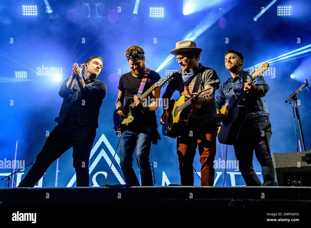 Brent Smith, from left, Zack Mack, Zach Myers, and J.R. Moore perform ...