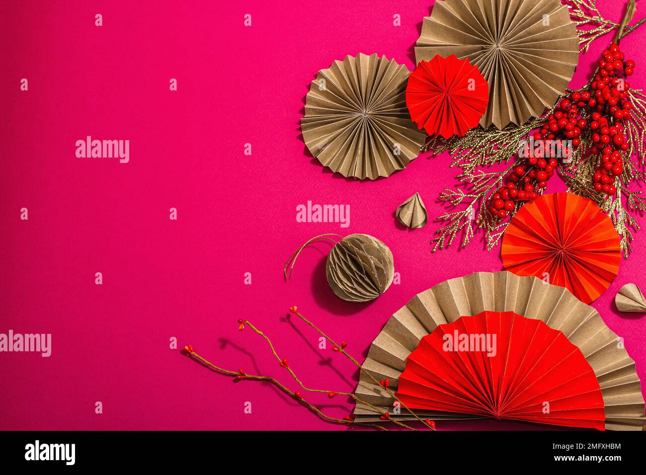 Lunar Chinese New Year concept. Oriental asian style paper fans ...