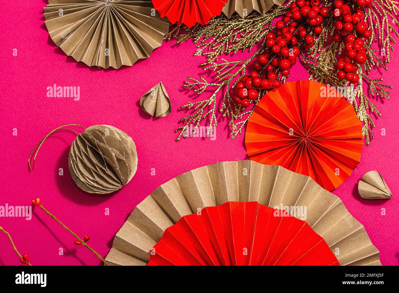 Lunar Chinese New Year concept. Oriental asian style paper fans ...