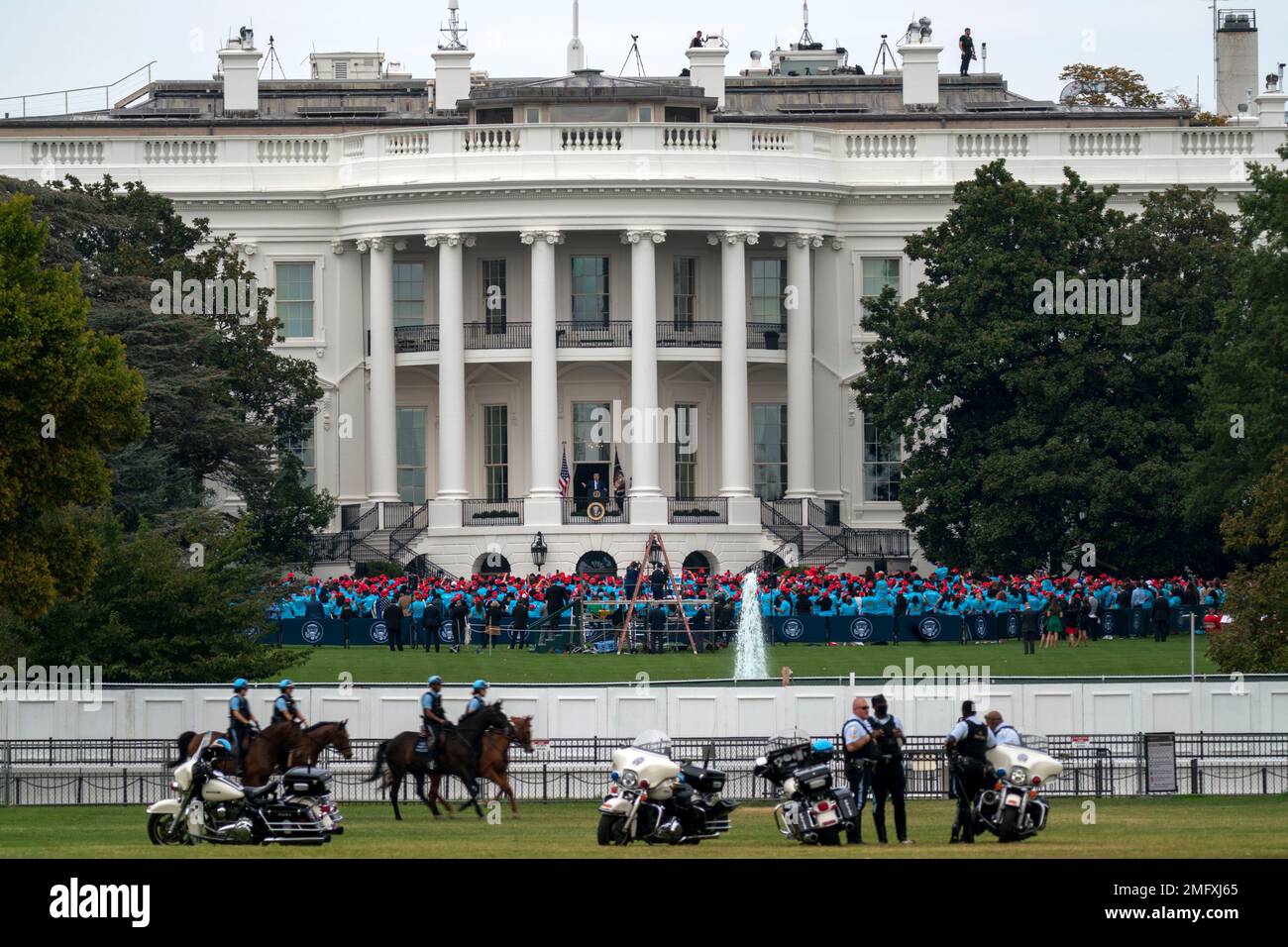 President Donald Trump speaks from the Blue Room Balcony of the White ...