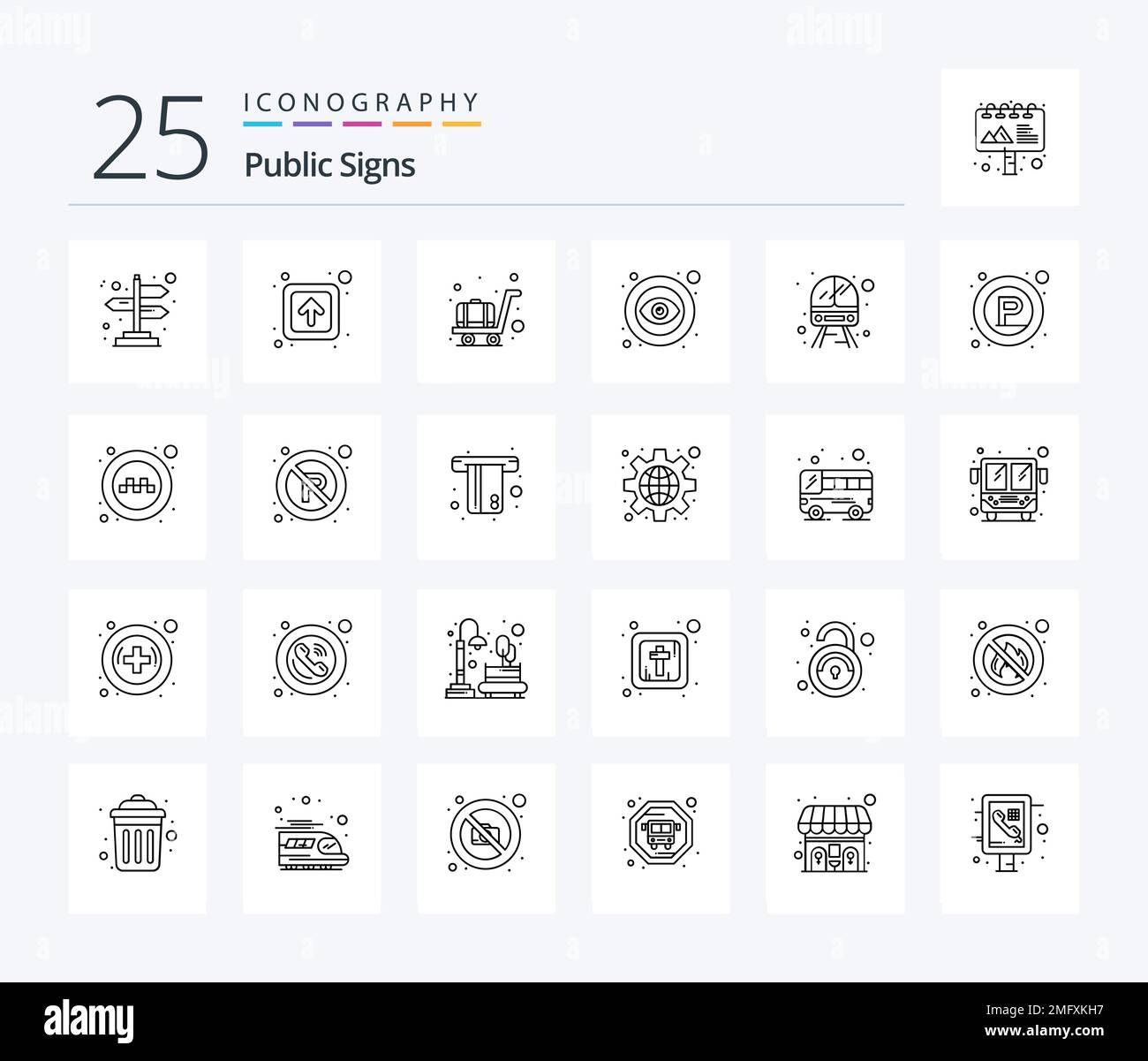 Public Signs 25 Line Icon Pack Including Vehicle Service Luggage Public Public Stock Vector