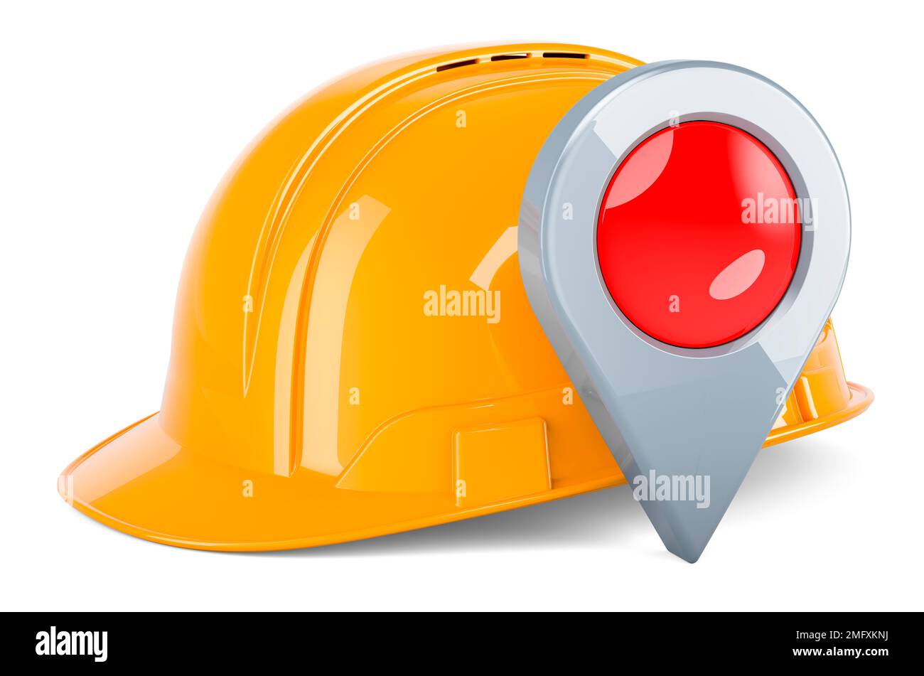 Construction Orange Hard Hat with map pointer. 3D rendering isolated on ...