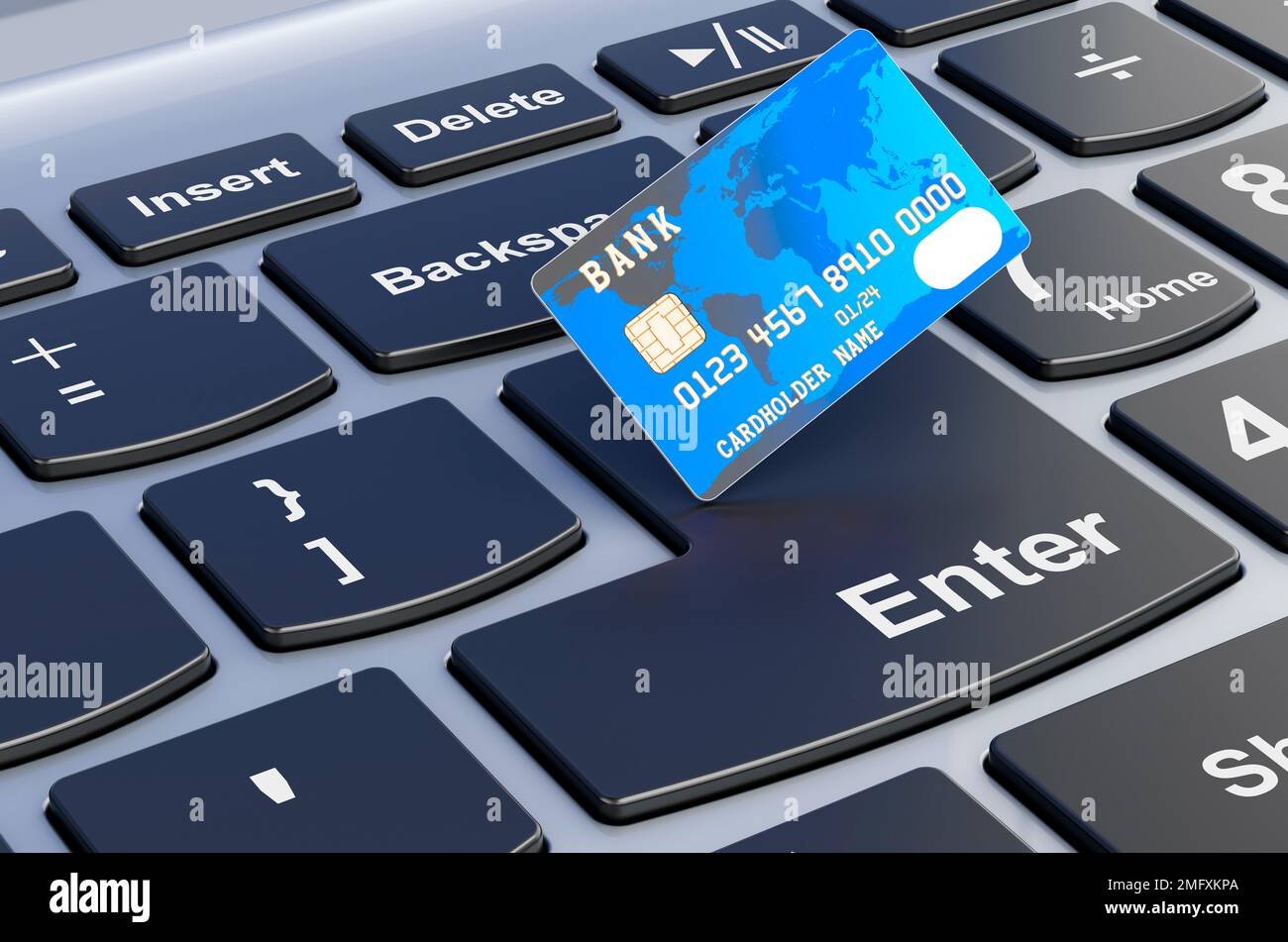 Credit Card on laptop keyboard, 3D rendering Stock Photo - Alamy