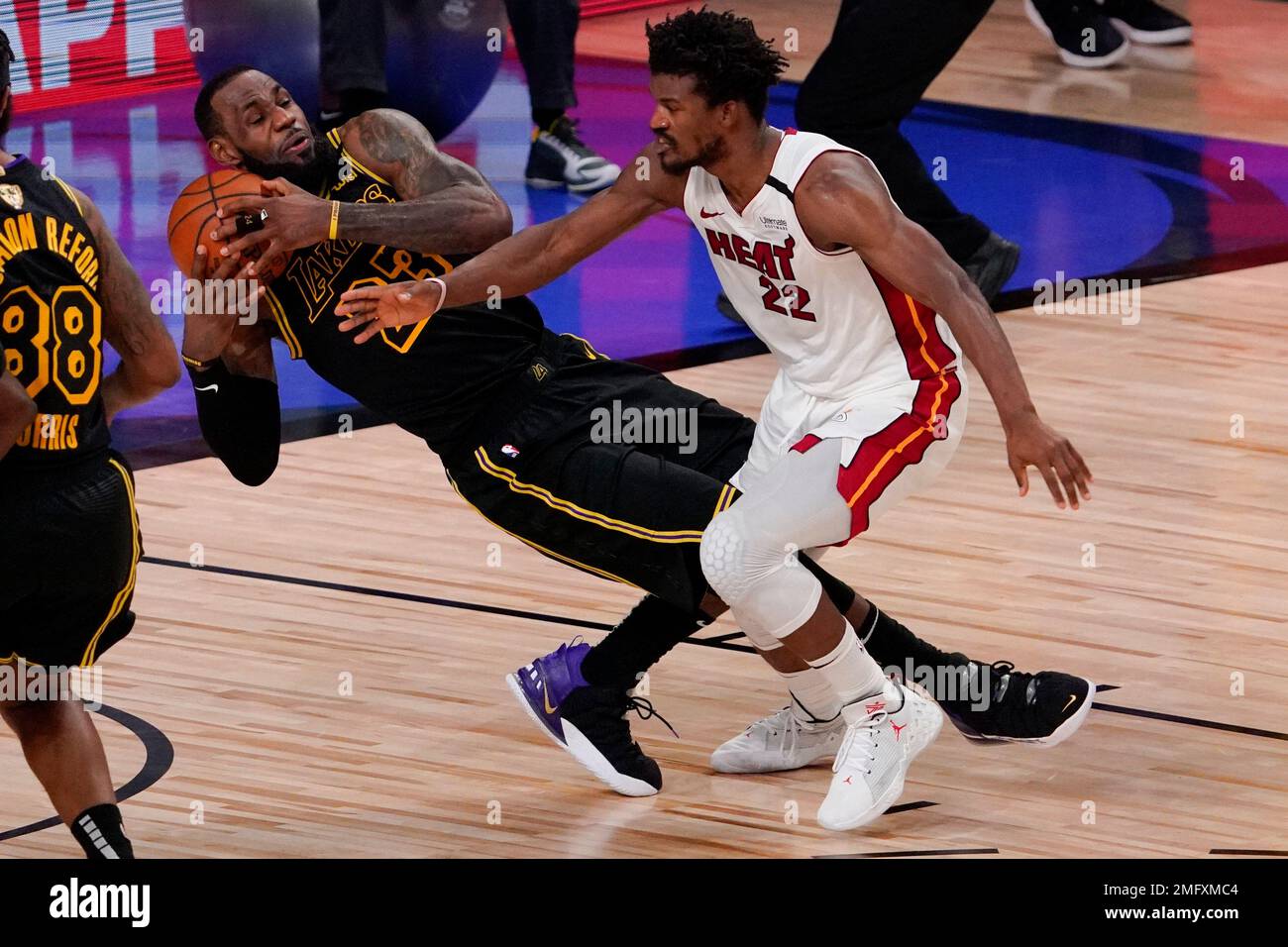 Los Angeles Lakers forward LeBron James pulls rebound away from Miami ...