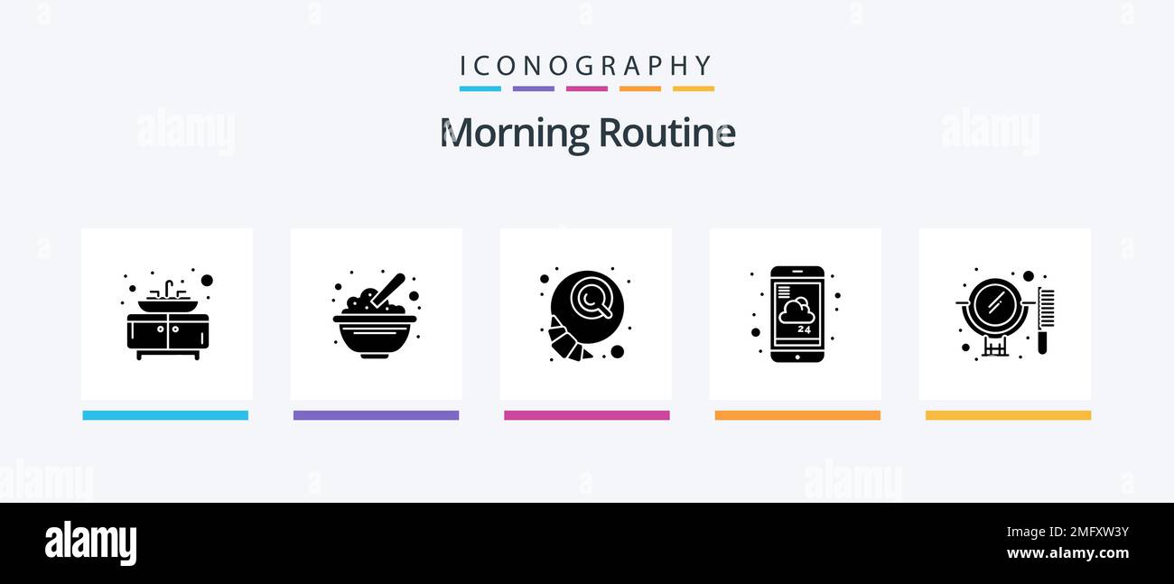 Morning Routine Glyph 5 Icon Pack Including beauty. service. breakfast ...
