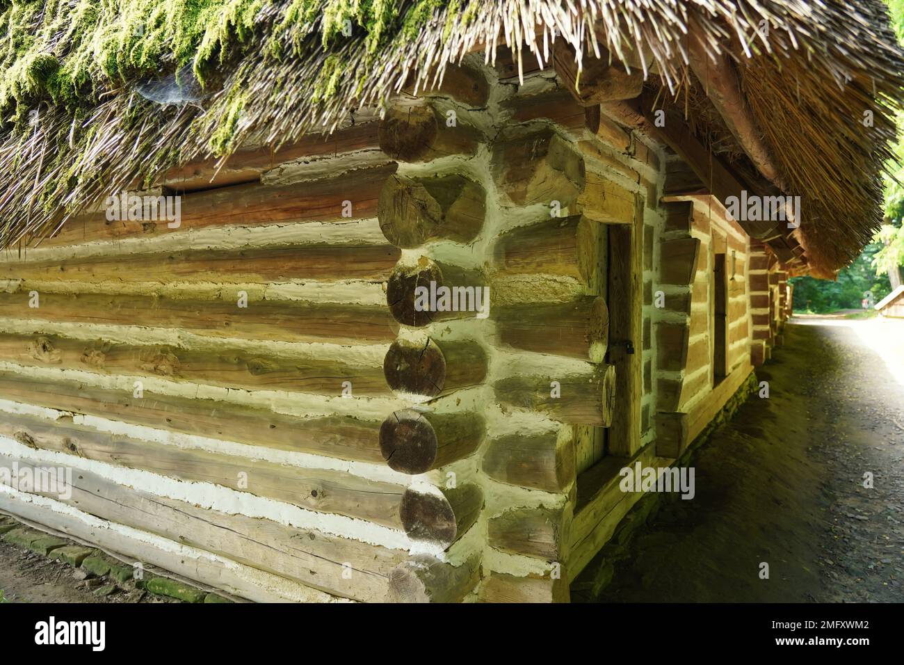 Sanok, July in the open-air museum, corner of an old log cottage Stock ...
