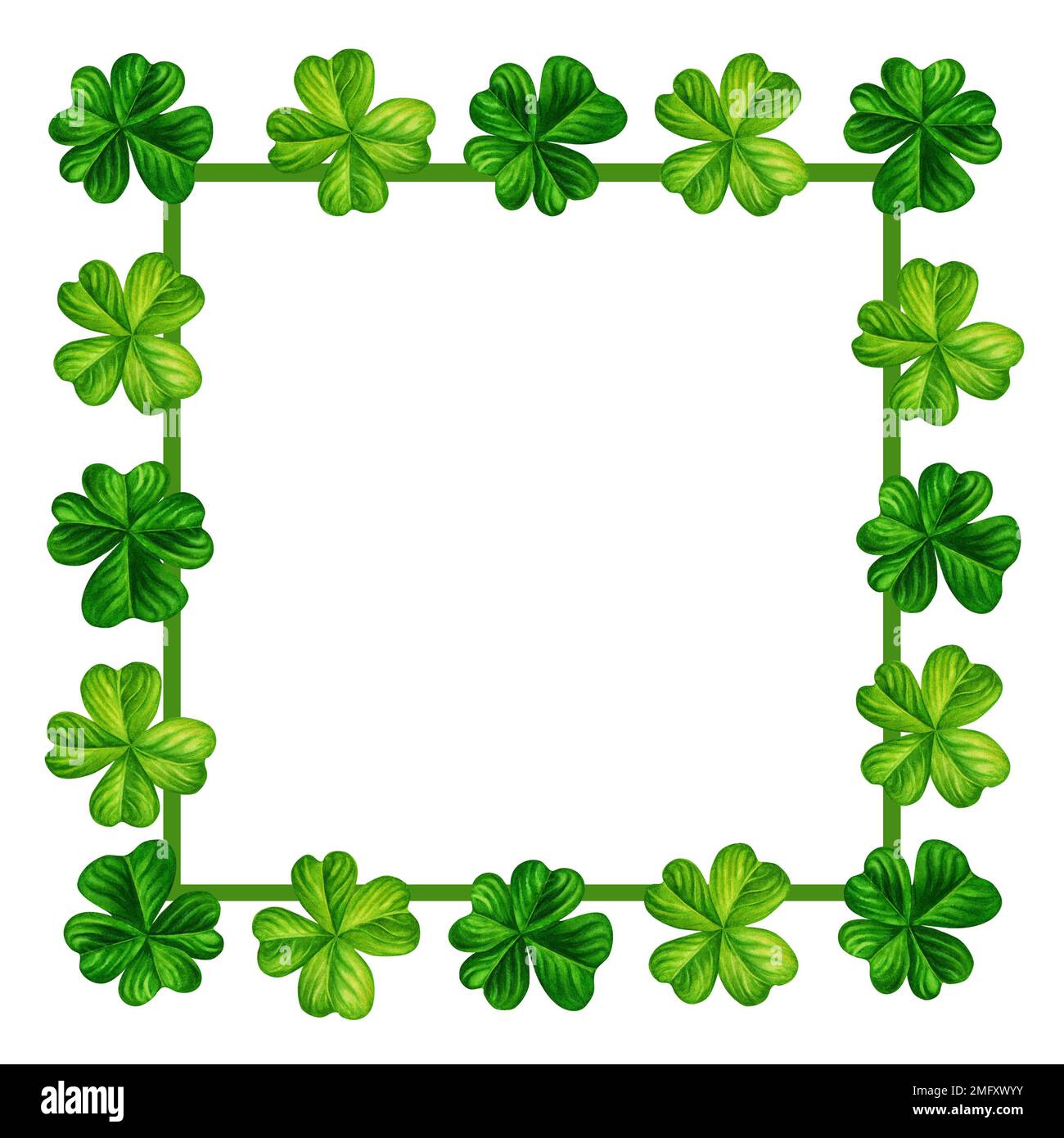 Watercolor hand drawn four leaf clover square frame for St. Patrick's ...