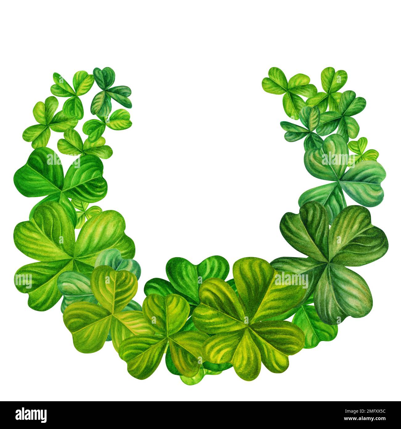 Watercolor hand drawn four leaf clover horseshoe for St. Patrick's Day ...