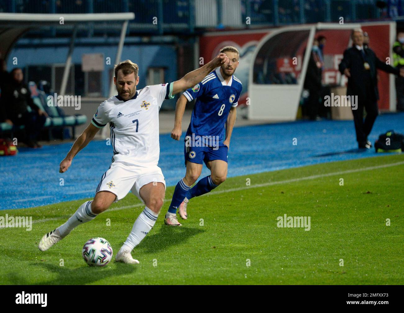 Northern Ireland's Niall McGinn kicks the ball during the Euro 2020 ...