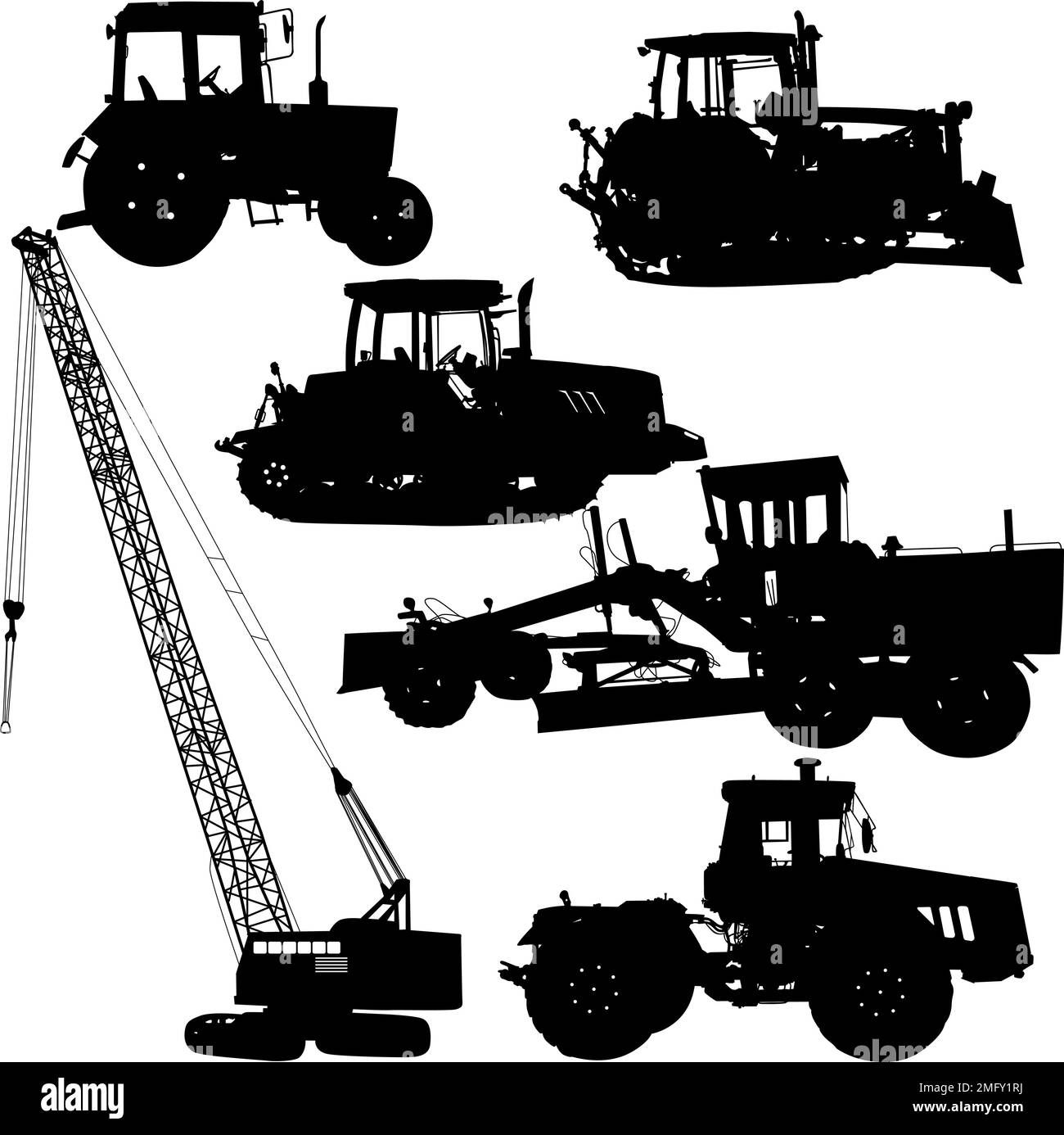 Set silhouette of a heavy loaders with a ladle on a white background ...