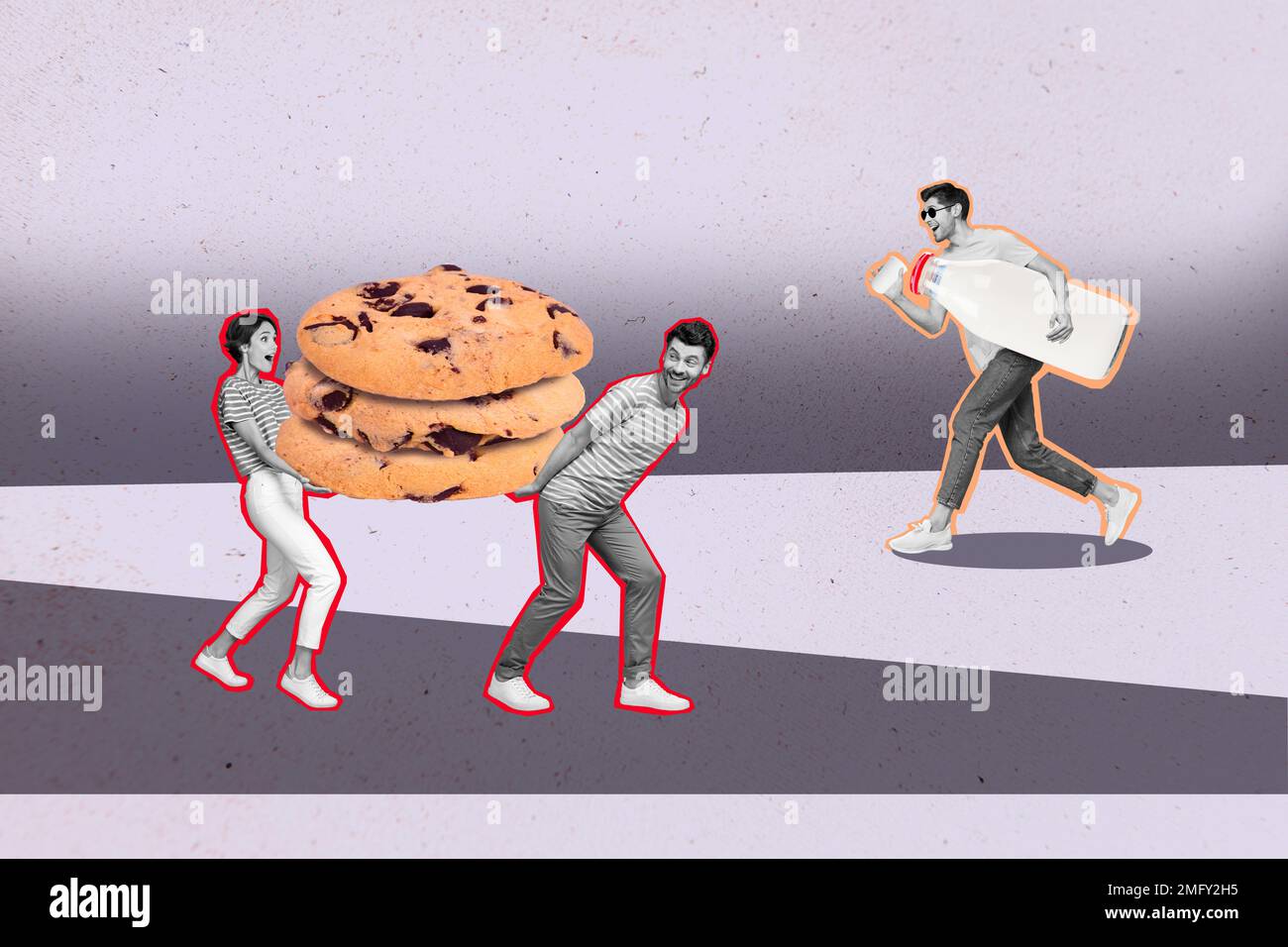 Creative photo 3d collage artwork poster of people going people lunch ...