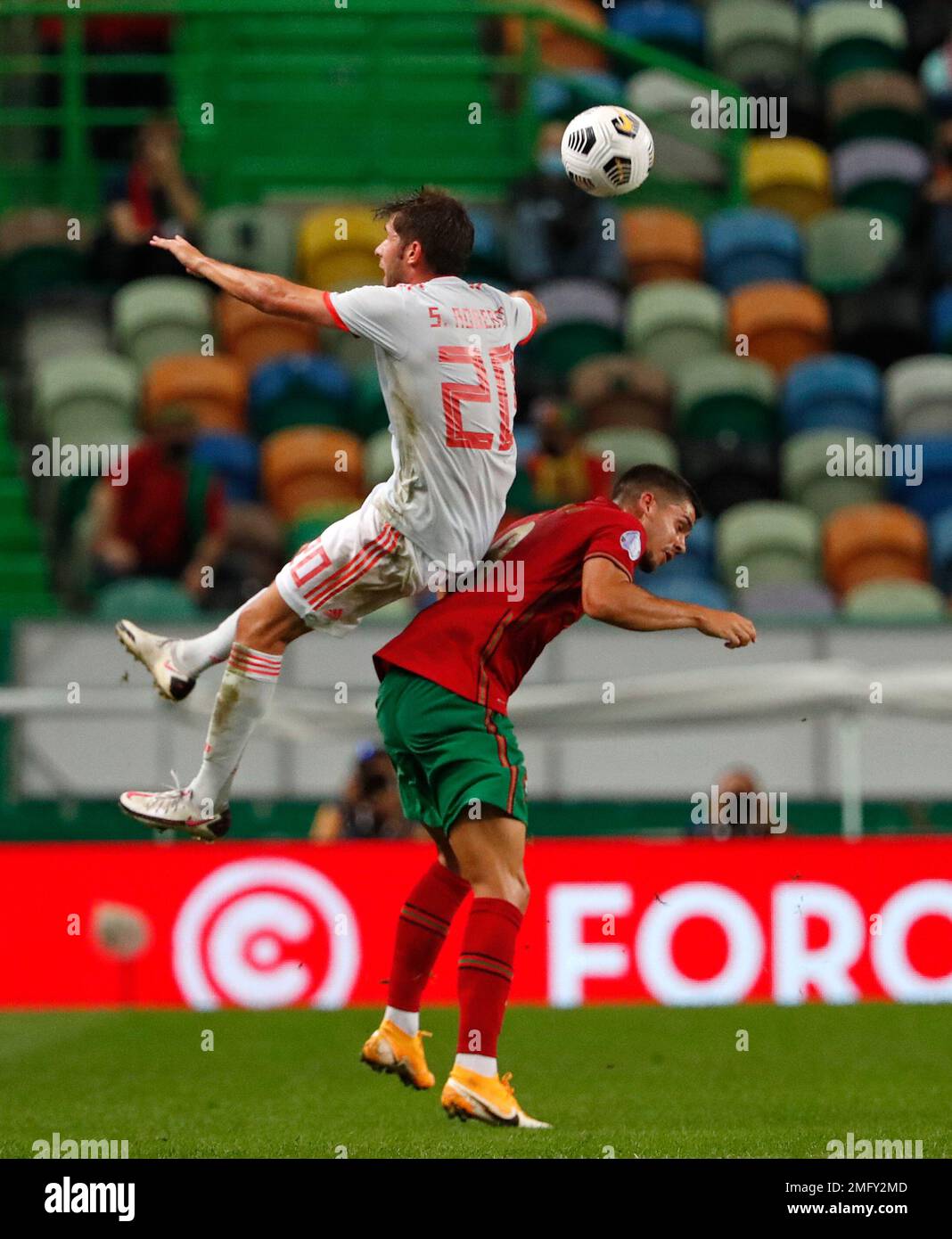 Spain's Sergi Roberto climbs above Portugal's Andre Silva during the ...