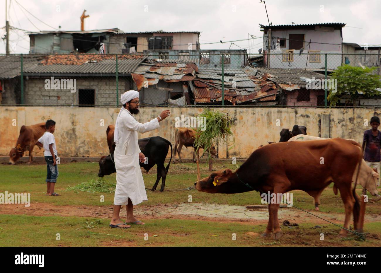 FILE- In this Oct.5, 2014 file photo, a Sri Lankan Muslim man throws a ...