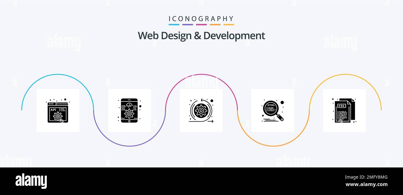 Web Design And Development Glyph 5 Icon Pack Including Css Seo Agile Search Html Stock 