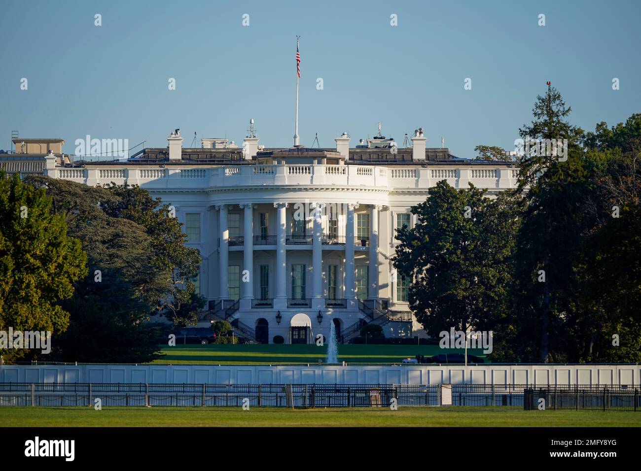 The White House is seen in Washington, early Tuesday, Oct. 6, 2020, the ...
