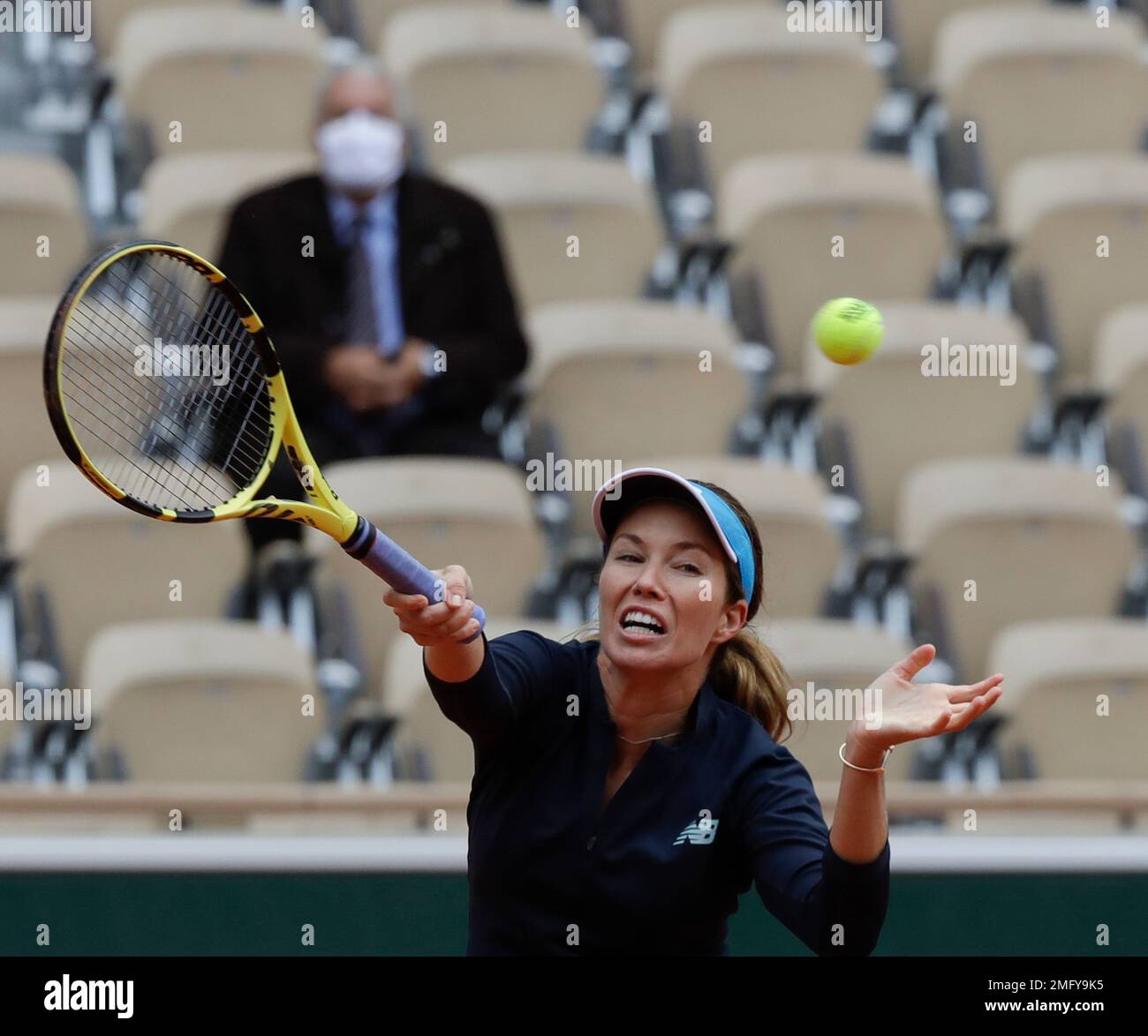 Danielle Collins of the U.S. plays a shot against Tunisia's Ons Jabeur ...