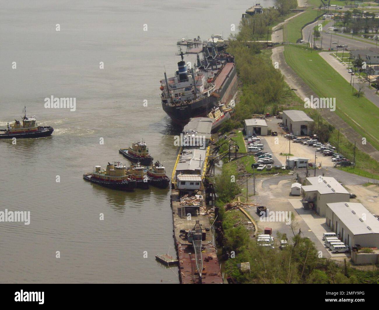 Aftermath - Aerial - 26-HK-330-11. Beached Ship in River. Hurricane ...