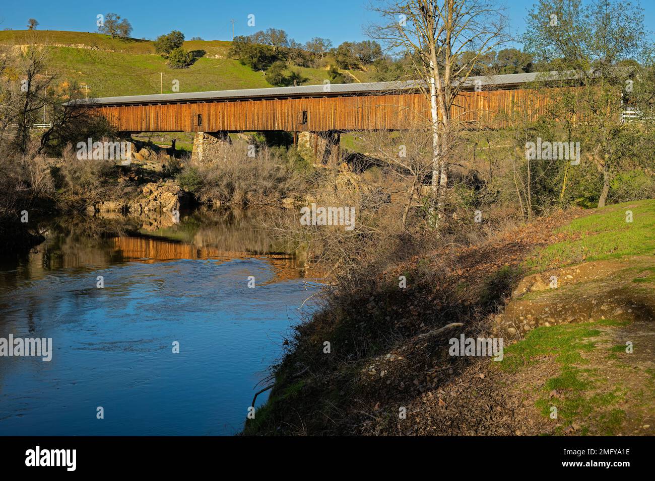 Knights Ferry Covered Bridge, California Stock Photo - Alamy