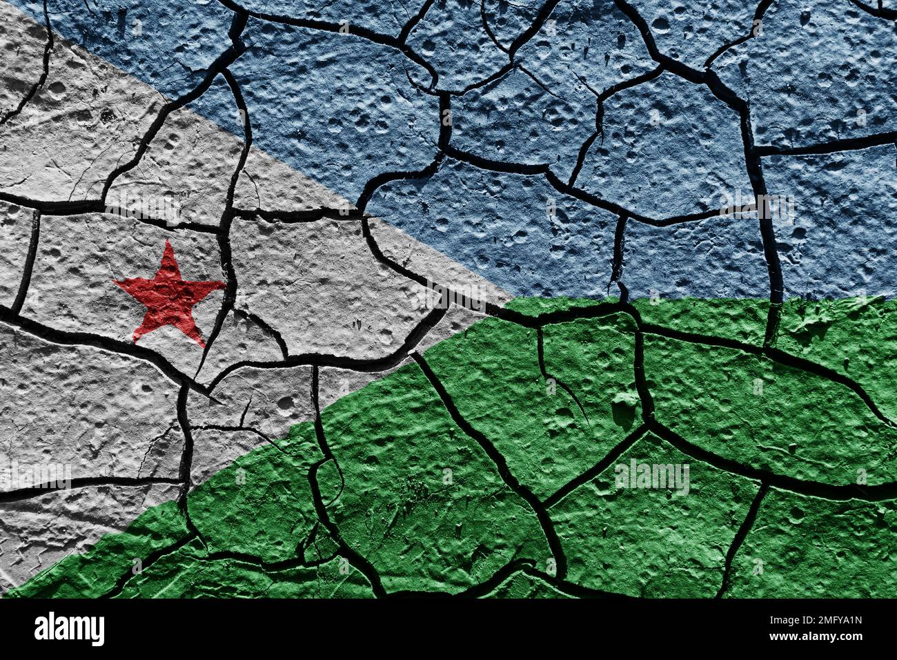 Djibouti flag on a mud texture of dry crack on the ground Stock Photo ...