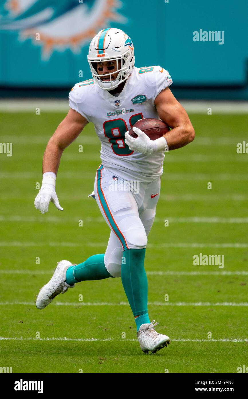 Miami Dolphins tight end Durham Smythe (81) runs with the ball against ...