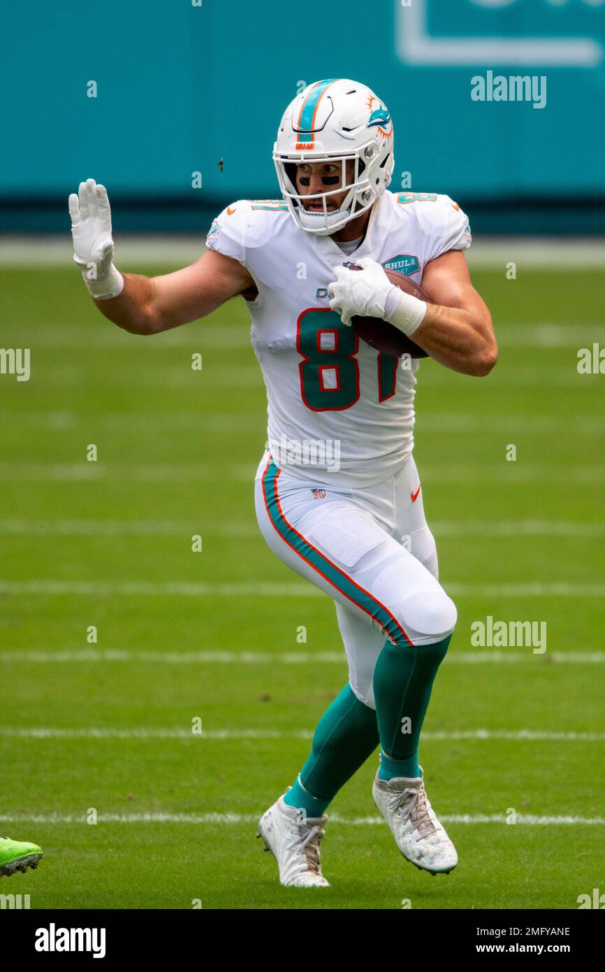 Miami Dolphins tight end Durham Smythe (81) runs with the ball against ...