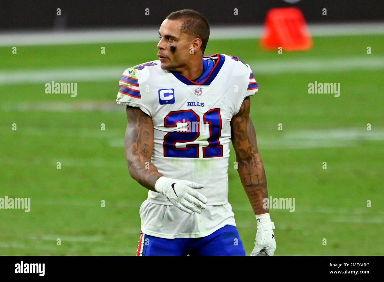 Buffalo Bills free safety Jordan Poyer (21) looks on after an NFL ...