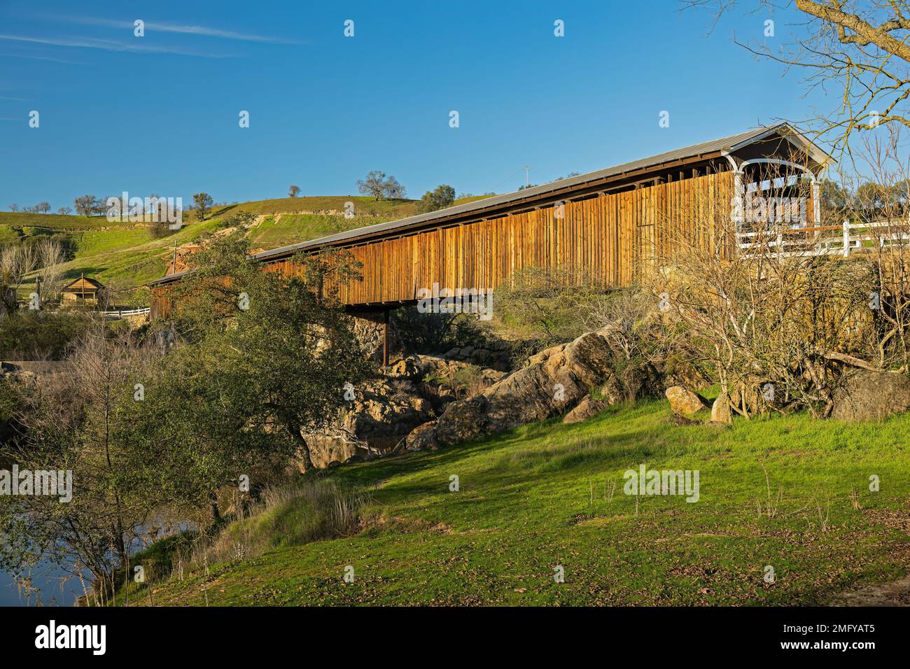 Knights Ferry Covered Bridge, California Stock Photo - Alamy