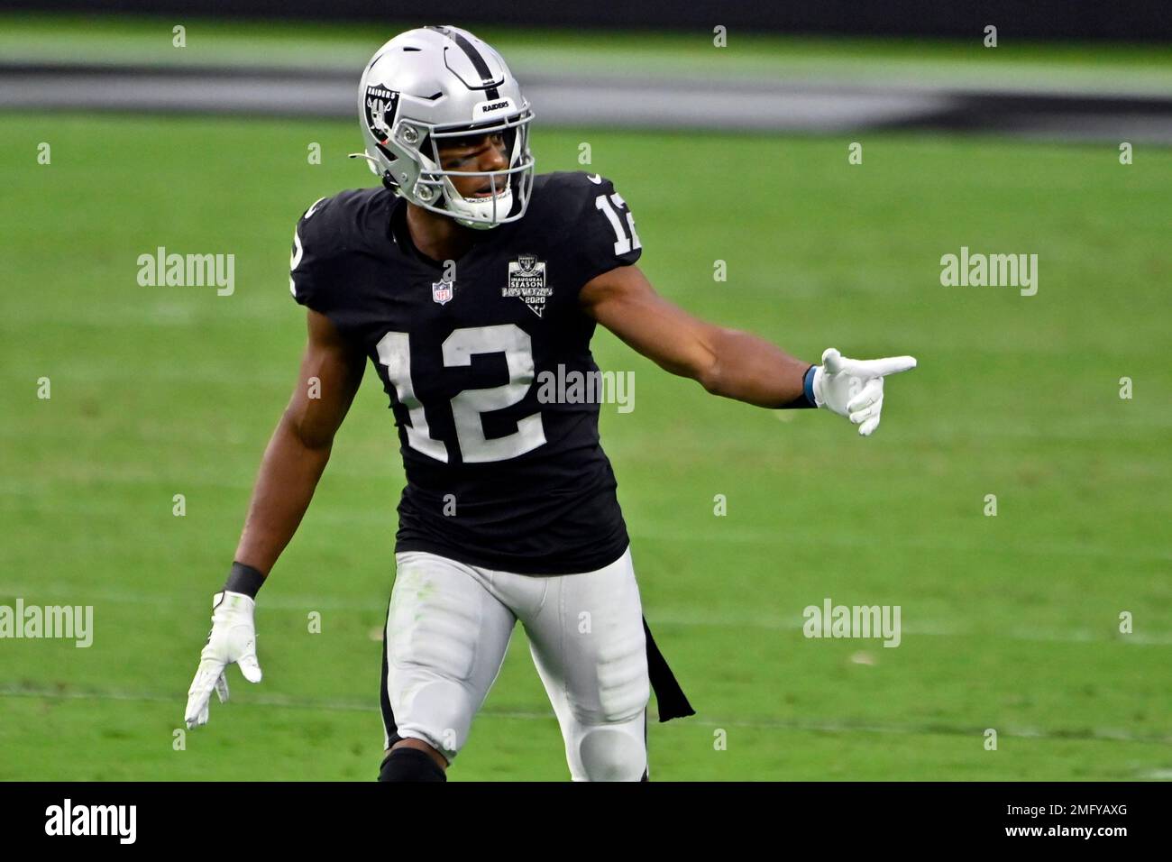 Las Vegas Raiders wide receiver Zay Jones (12) looks on against the ...