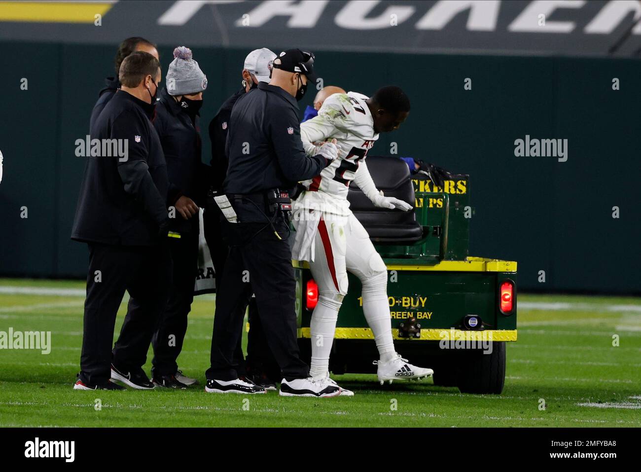 Atlanta Falcons' Damontae Kazee (27) is helped off the field during the ...
