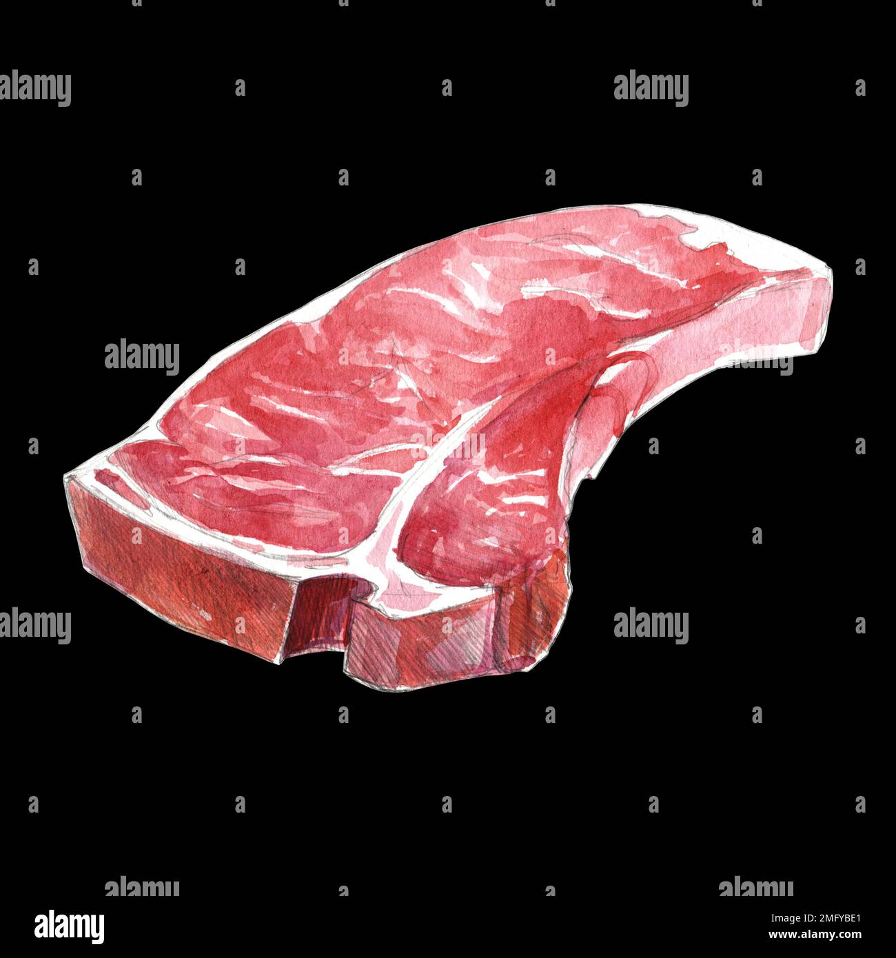 Raw meat watercolor illustration on black background Stock Photo - Alamy