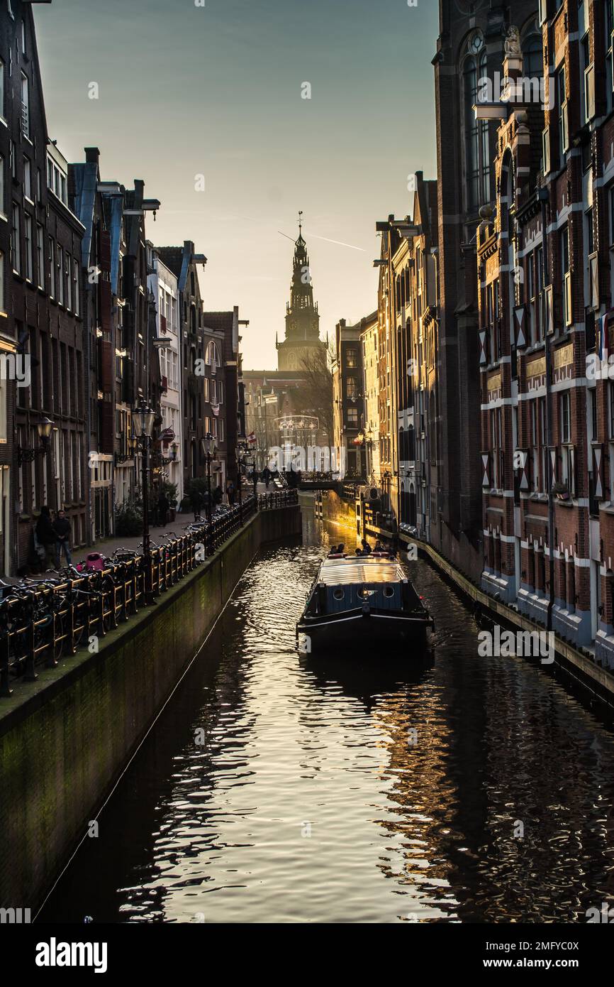 Sunshine in the street of beautiful and the capital city of Holland ...