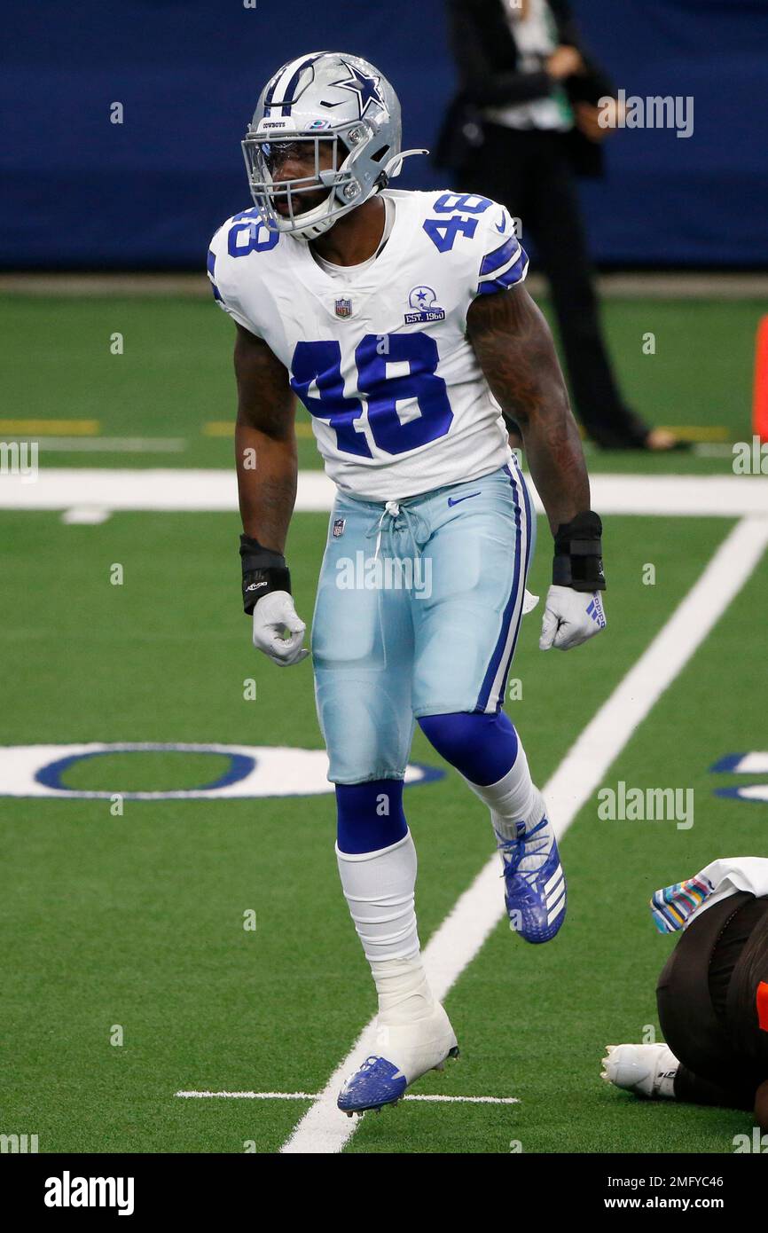 Dallas Cowboys linebacker Joe Thomas (48) reacts after a tackle of ...
