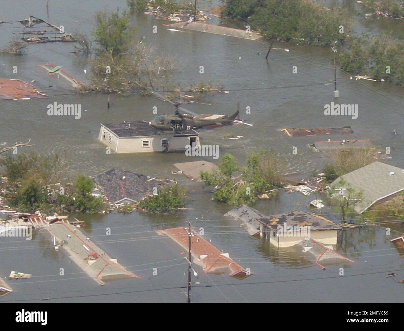 Aftermath - Aerial - 26-HK-330-41. Helicopter Rescue. Hurricane Katrina ...